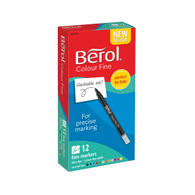 Berol Colour Fine Pen Water Based Ink 0.6mm Assorted (12 Pack) S0672870 ...