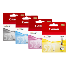 Canon CLI-521 BK/C/M/Y Original Black & Colour Ink Cartridge 4 Pack ...