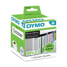 Dymo 99019 (S0722480) Original White Large Lever Arch Labels 190mm x ...